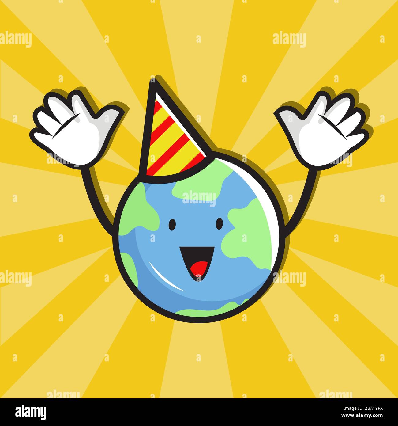 Cute Cartoon Illustration about Earth Day wearing Birthday Hat with ...