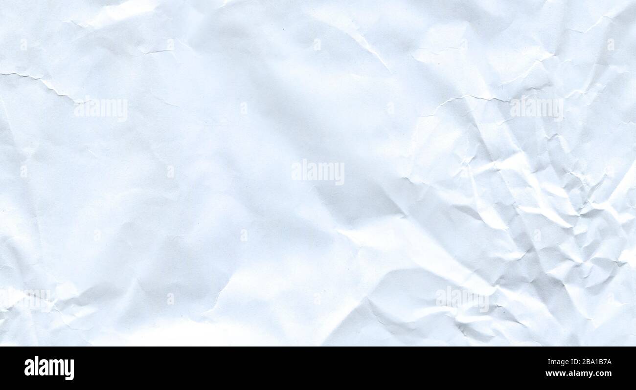 Wrinkled white empty paper. Paper crumple texture. Top view with copy ...