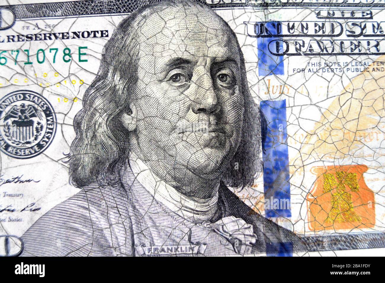 US dollar, cracks and destruction of the financial crisis. Concept ...