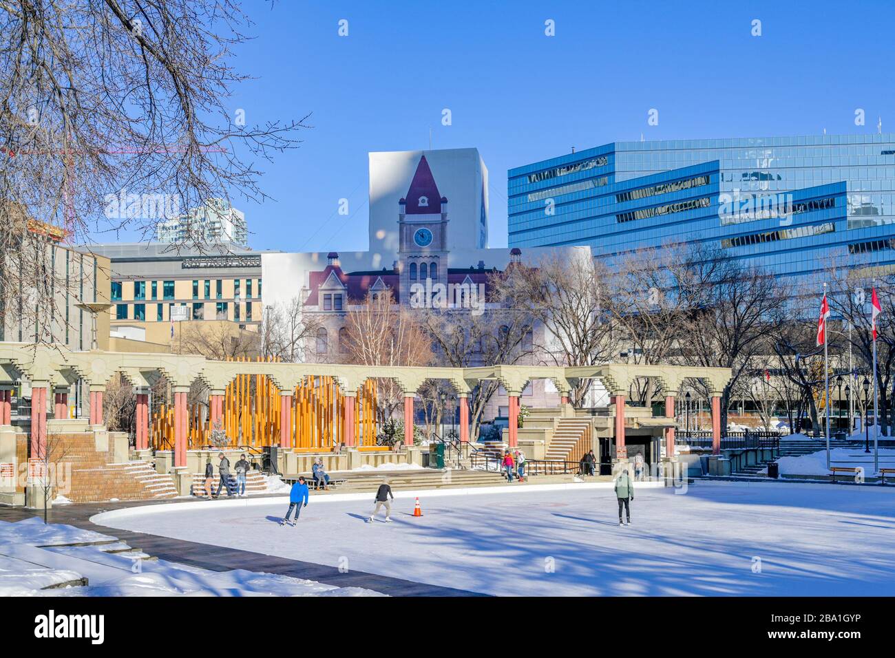 Ice skating rink, Olympic Plaza, Calgary, Alberta, Canada Stock Photo ...