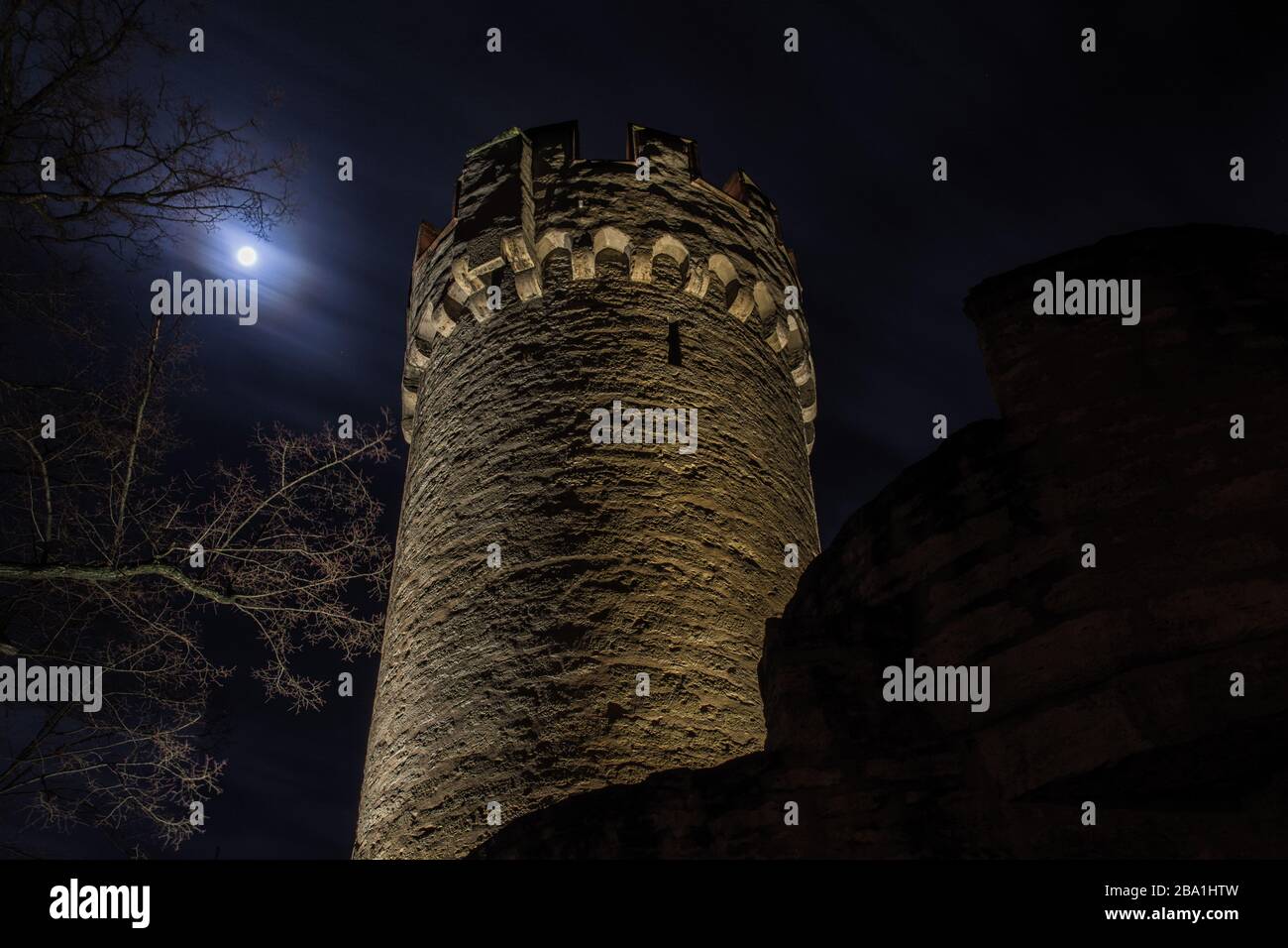 The powder tower in Jena at night Stock Photo - Alamy