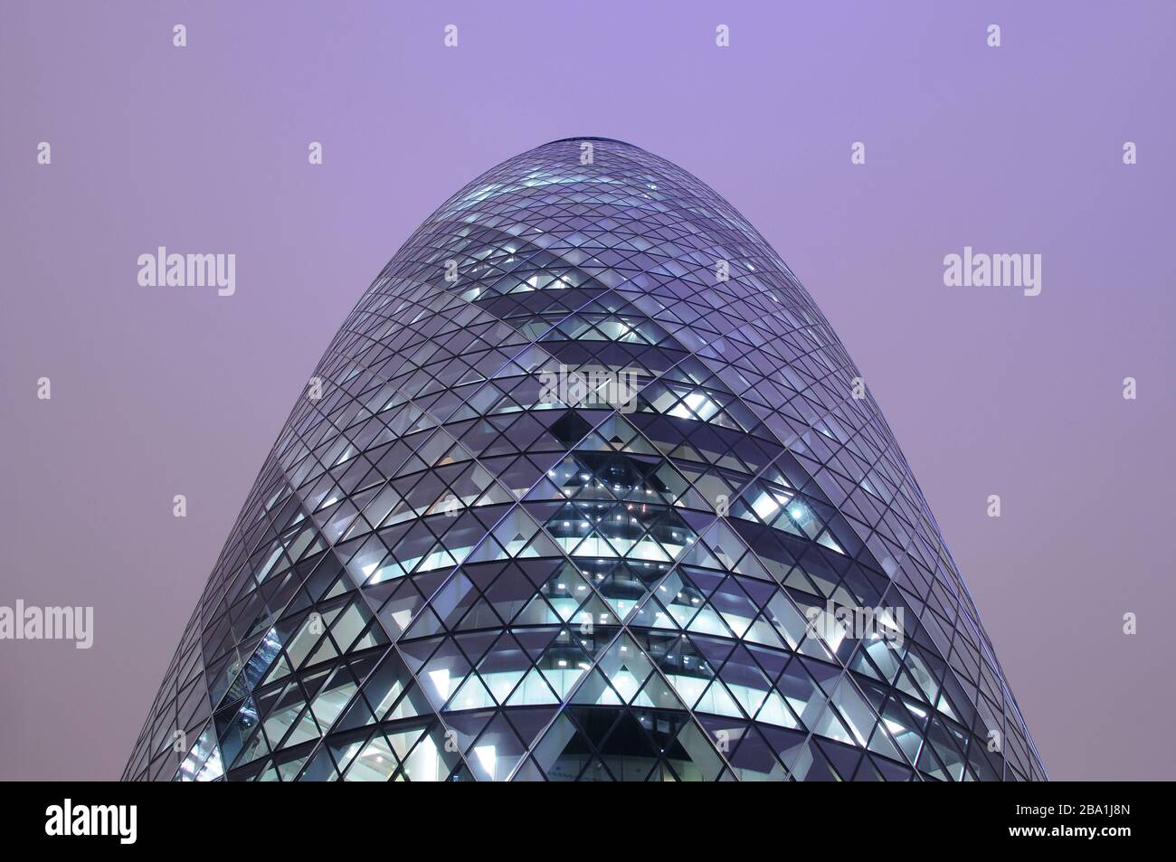 Low Angle View of Top of Gherkin Tower at Night, London, England UK ...
