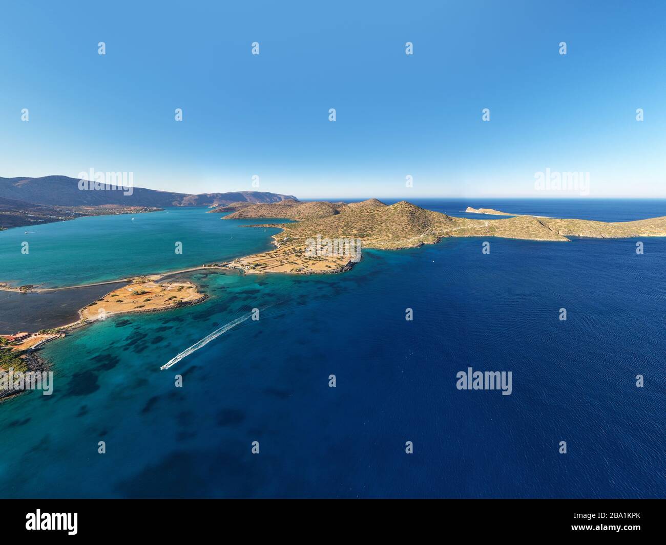 Aerial view of a pleasure boat with tourists. Elounda, Crete, Greece ...