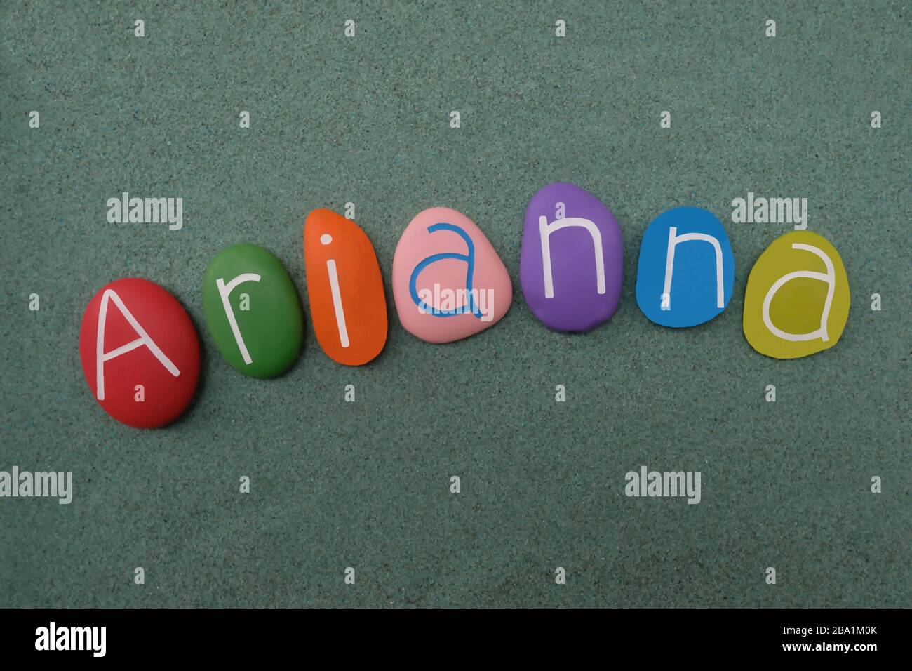 Arianna, female given name composed with multi colored stone letters ...