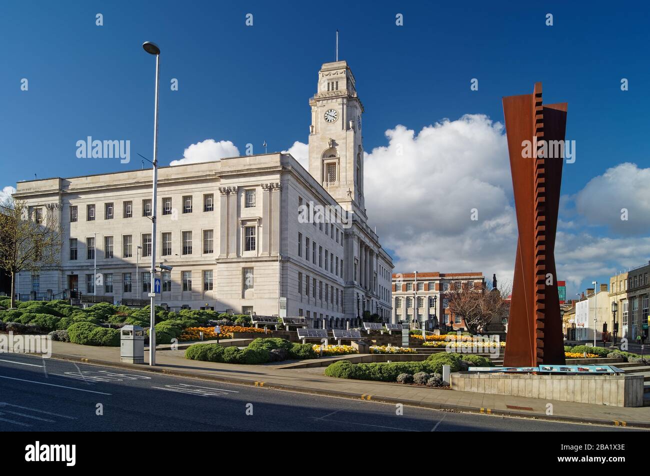 UK,South Yorkshire,Barnsley,Town Hall and Centenary Square with ...