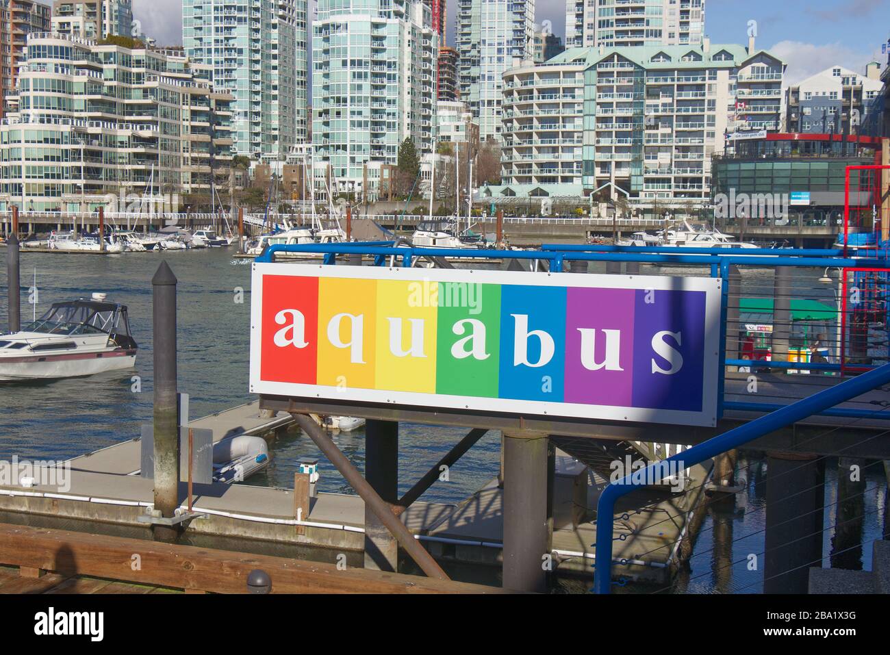 Vancouver, Canada - February 29, 2020: Colorful sign of Aquabus Station ...