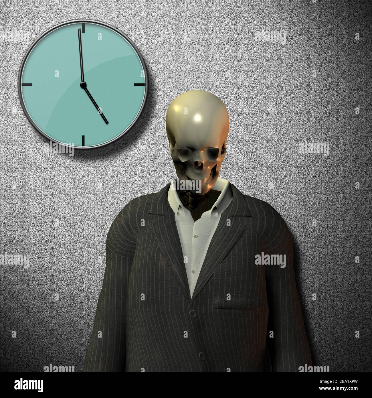 Ticking clock of life. Skeleton in suit Stock Photo - Alamy