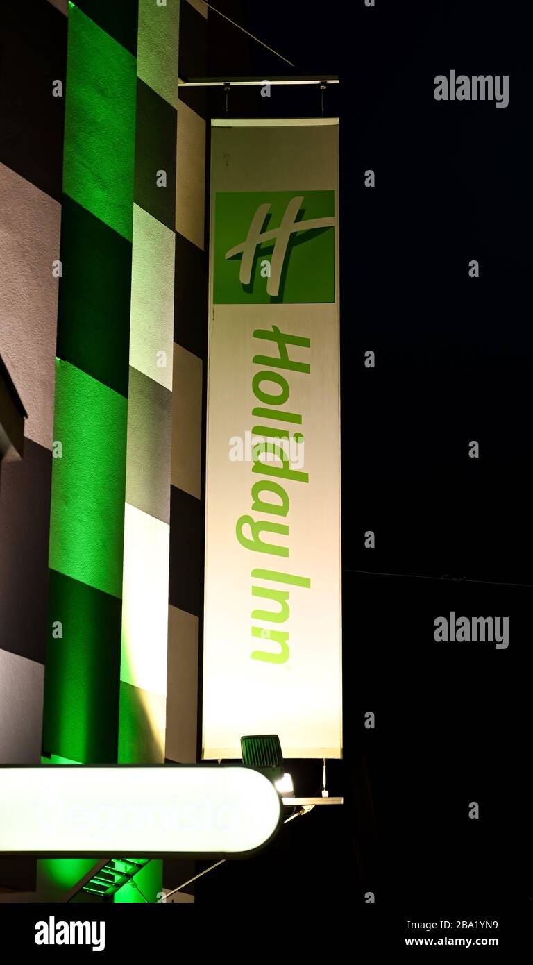 VIENNA, AUSTRIA - NOVEMBER 2019: Exterior front view of large sign ...