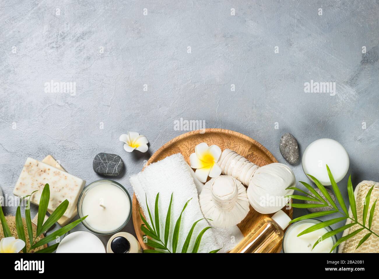 Spa product Flat lay background Stock Photo - Alamy