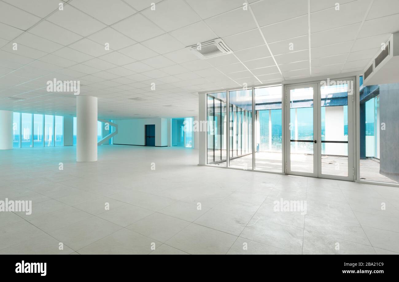 Building, wide open space, skyscraper, windows overlooking the sea ...