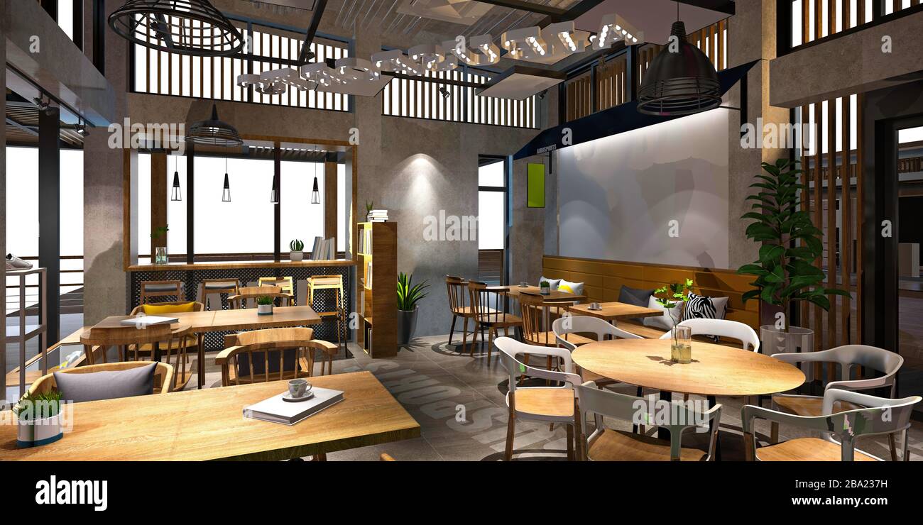 3d render of cafe restaurant Stock Photo - Alamy