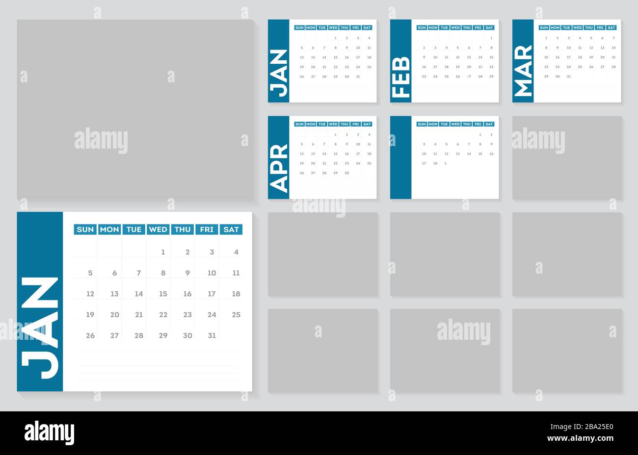 2020 Calendar template. Set of 12 months calendar design template Stock ...