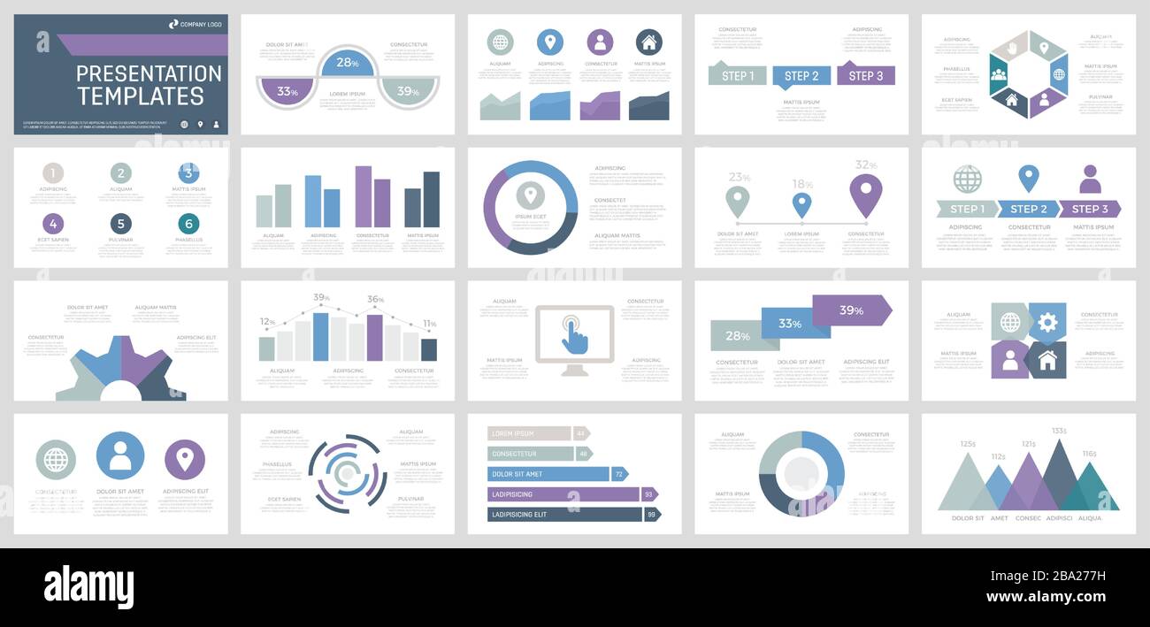 Set of grey, blue, purple and turquoise elements for multipurpose ...