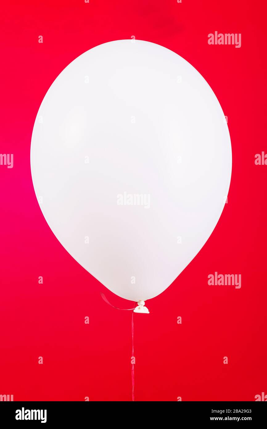 One white ball isolated on a red background, birthday decoration ...