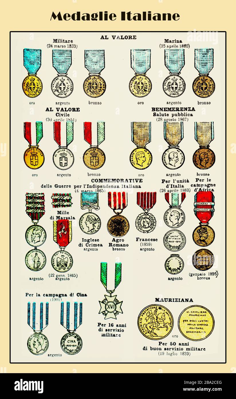 Italian medals: commemorative, for bravery, civic value, merit and war ...