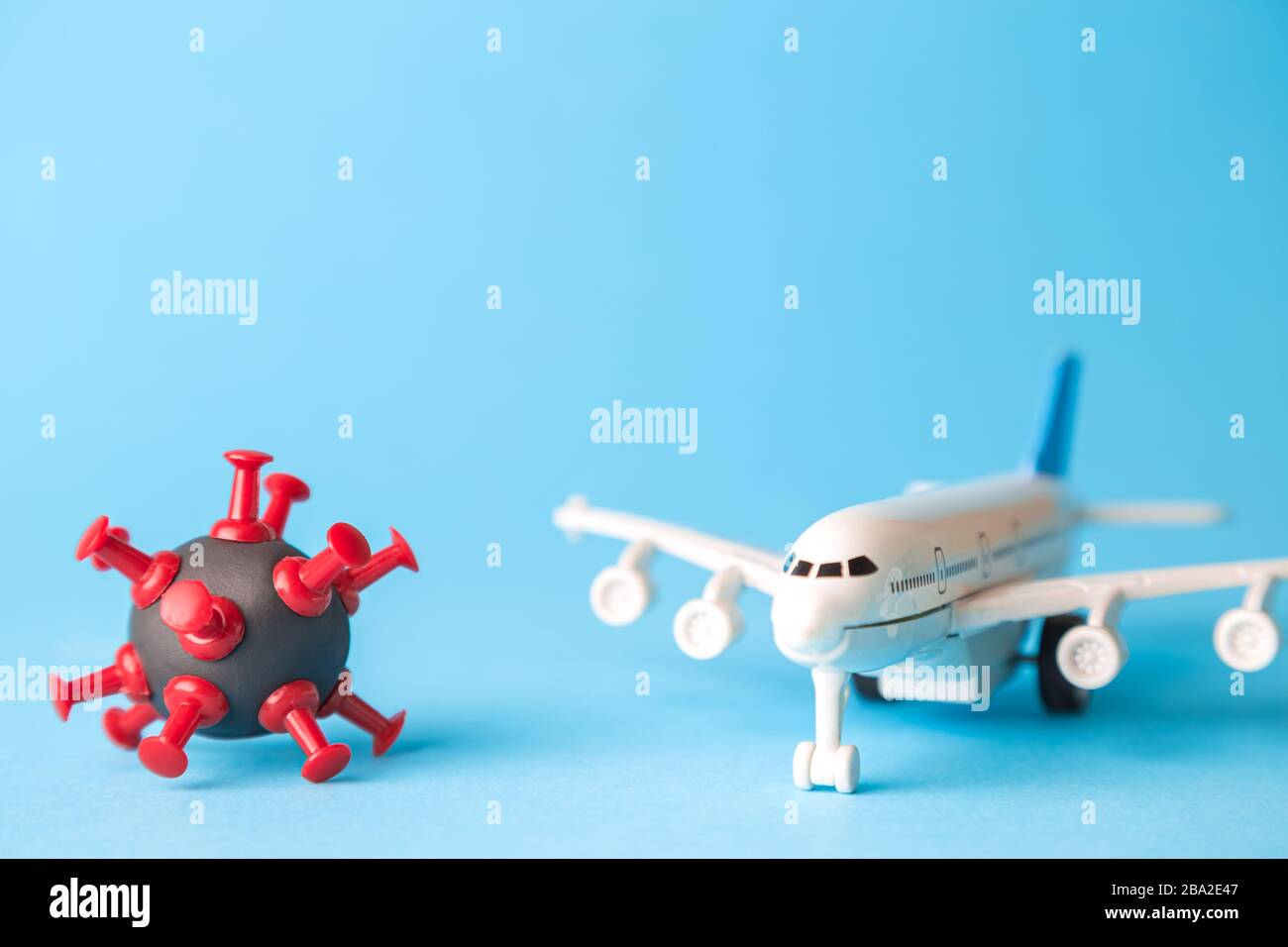 Corona virus cell and airplane minimal creative concept. Airports ...