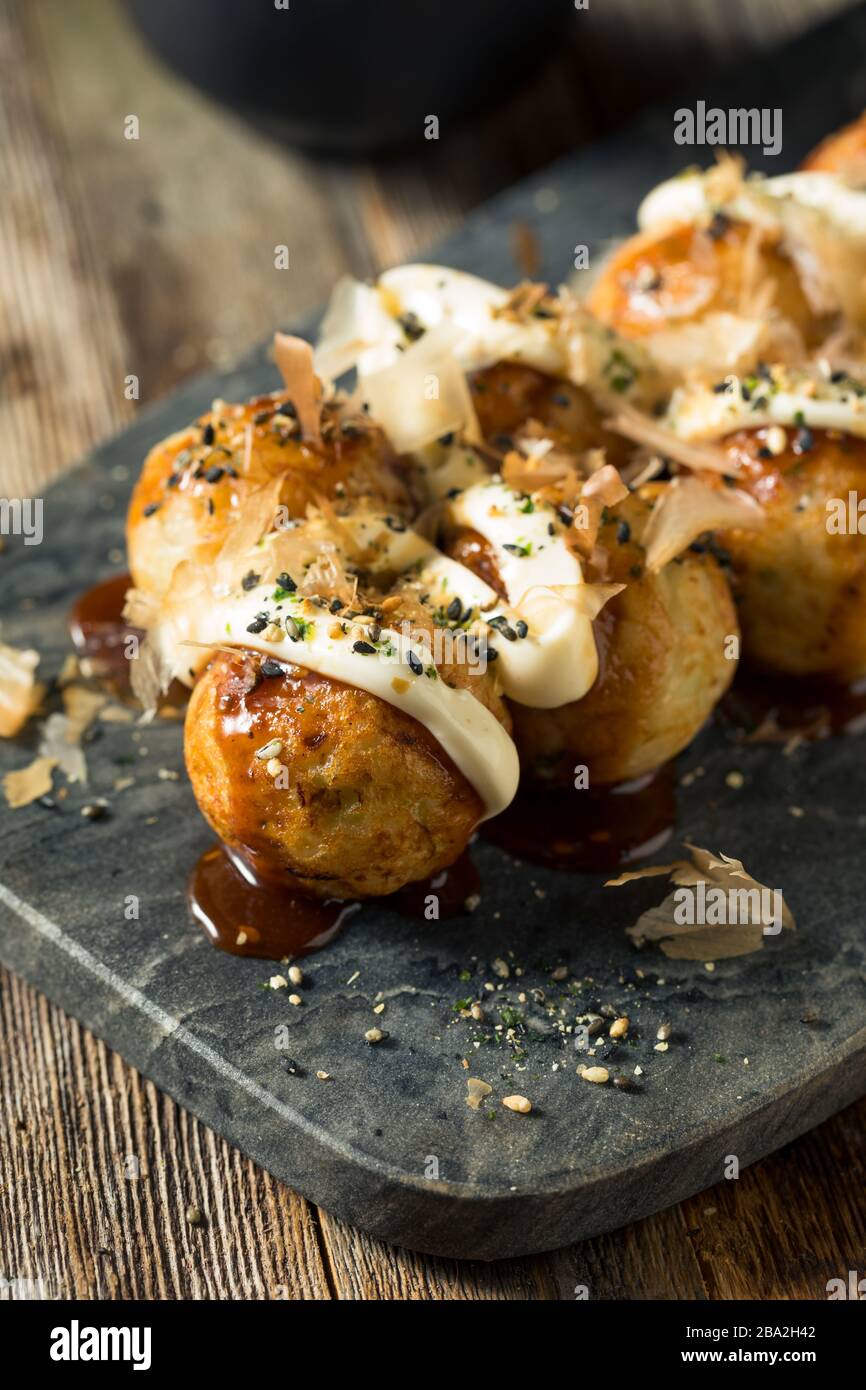 Homemade Japaense Octopus Takoyaki with Mayo Sauce and Bonito Stock ...