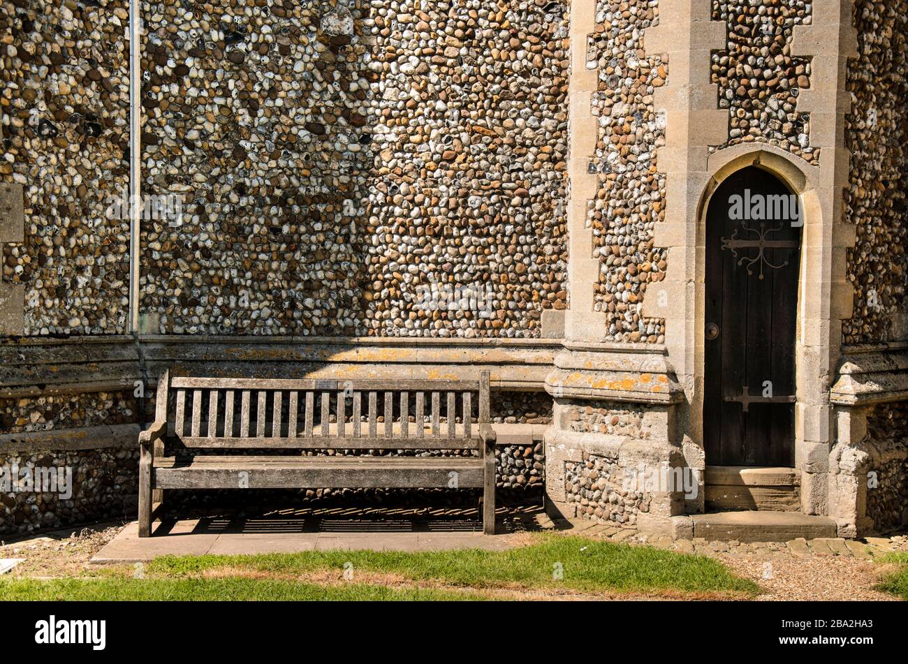 Church, Bench & Door detail Stock Photo - Alamy