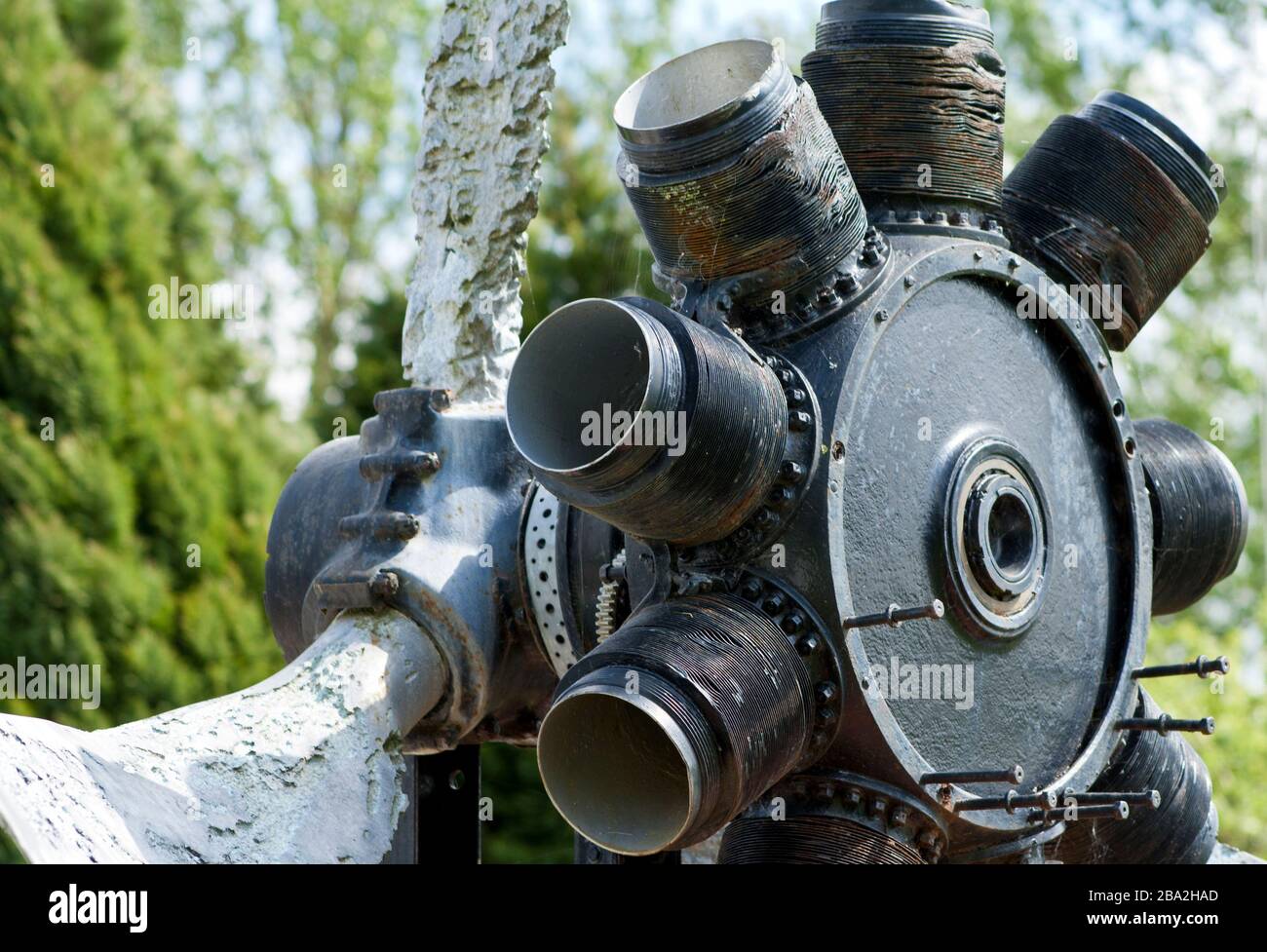 Old rusty engine of war plane with propeller Stock Photo - Alamy