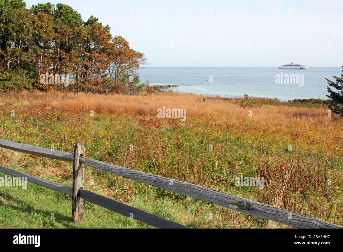 West Chop Meadow, with ferry in background, Martha’s Vineyard ...