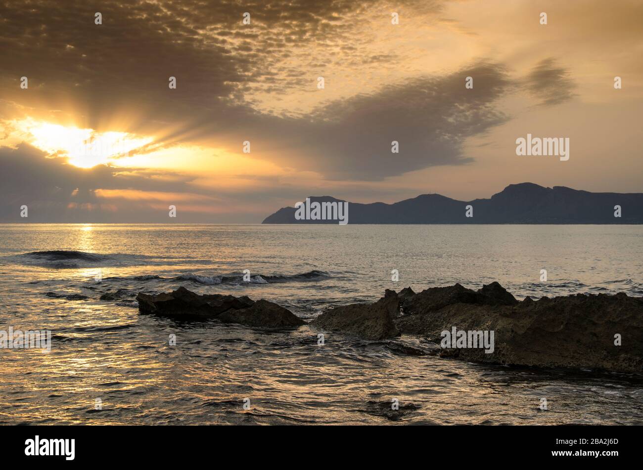 Sea view over sunrise in Spain - Mallorca Stock Photo - Alamy