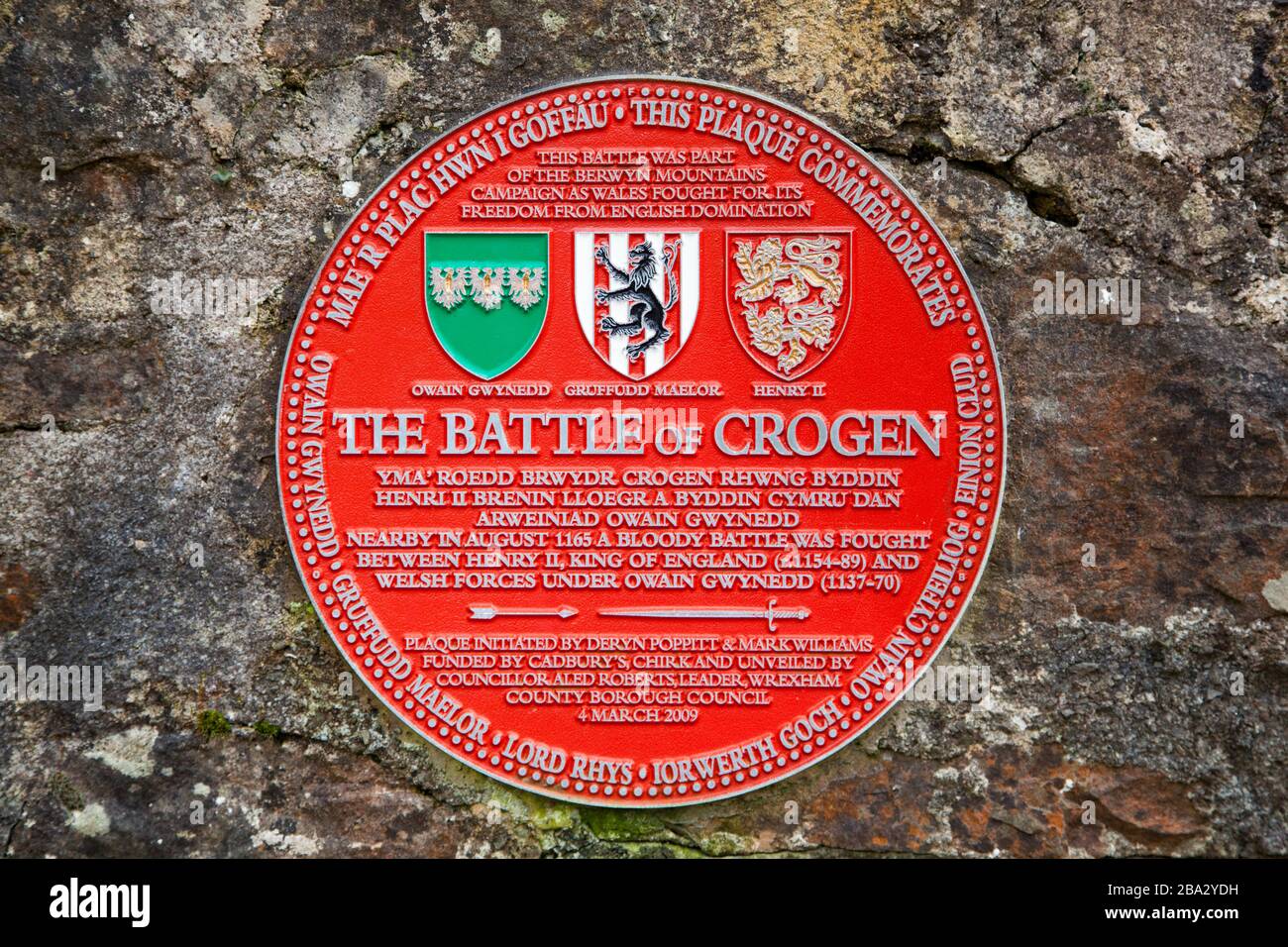 Plaque at Chirk commemorating The Battle of Crogen which took place in ...