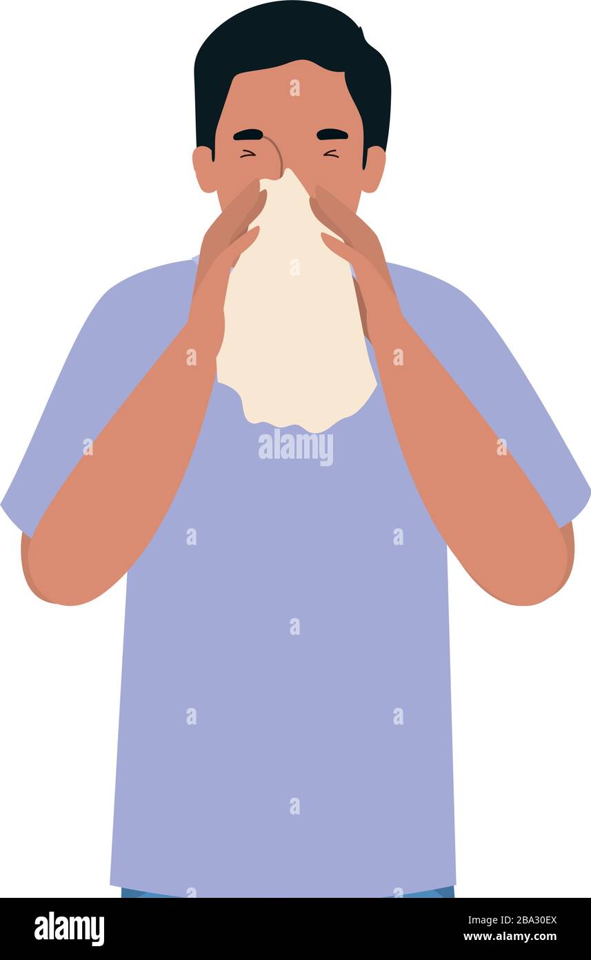Avatar man with cold holding tissue vector design Stock Vector Image ...