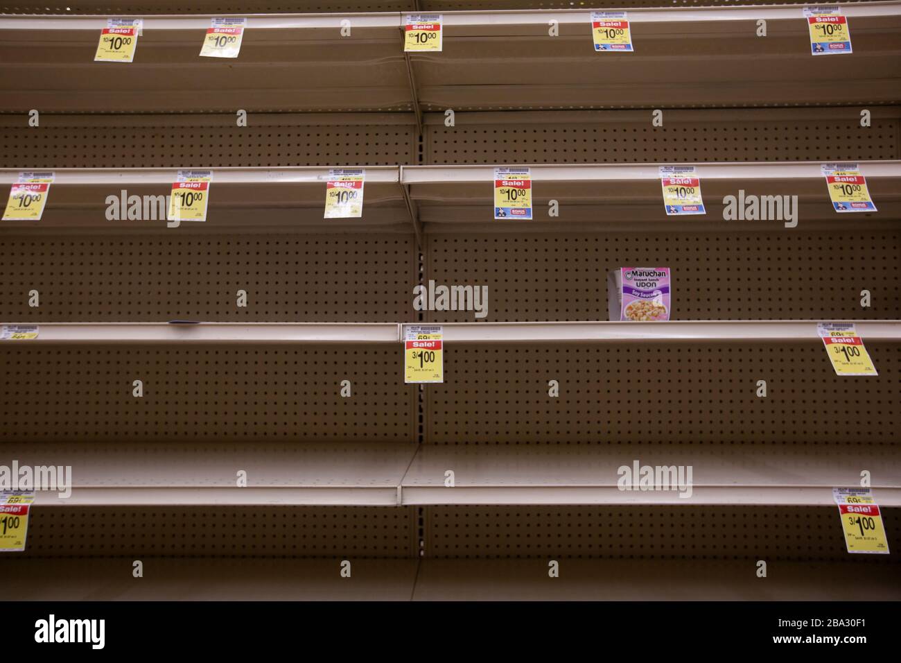 View of empty shelves due to hoarding and broken supply chains during ...