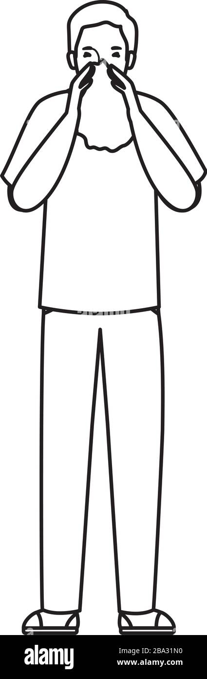 Avatar man with cold holding tissue vector design Stock Vector Image ...