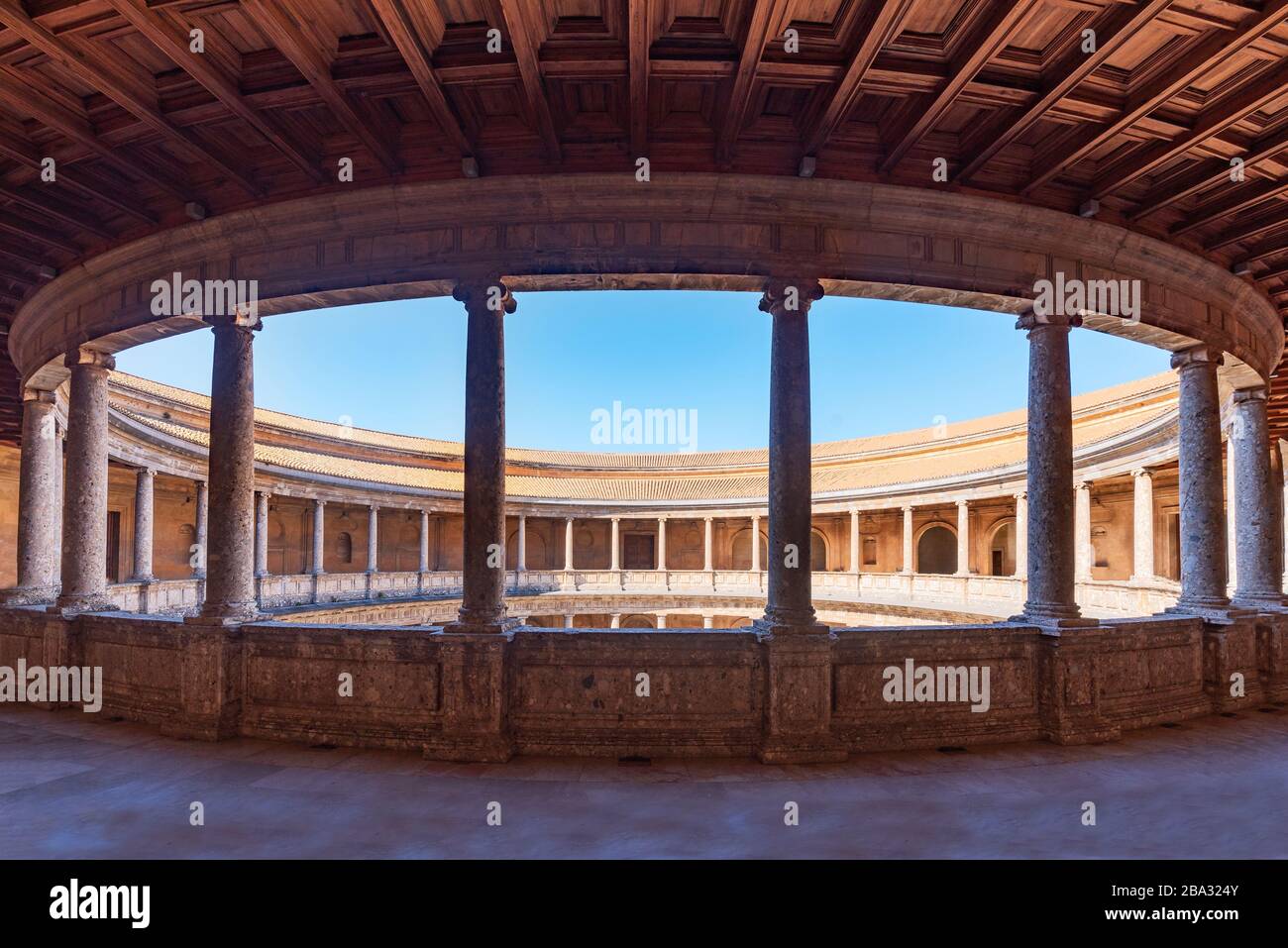 Palace in the shape of a circle formed by many columns and two floors ...