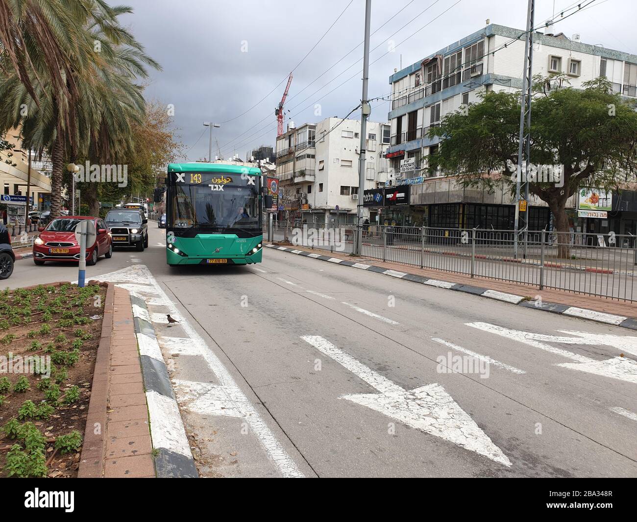 HOLON, ISRAEL. January 21, 2020. Green Egged passenger bus, route 143 ...
