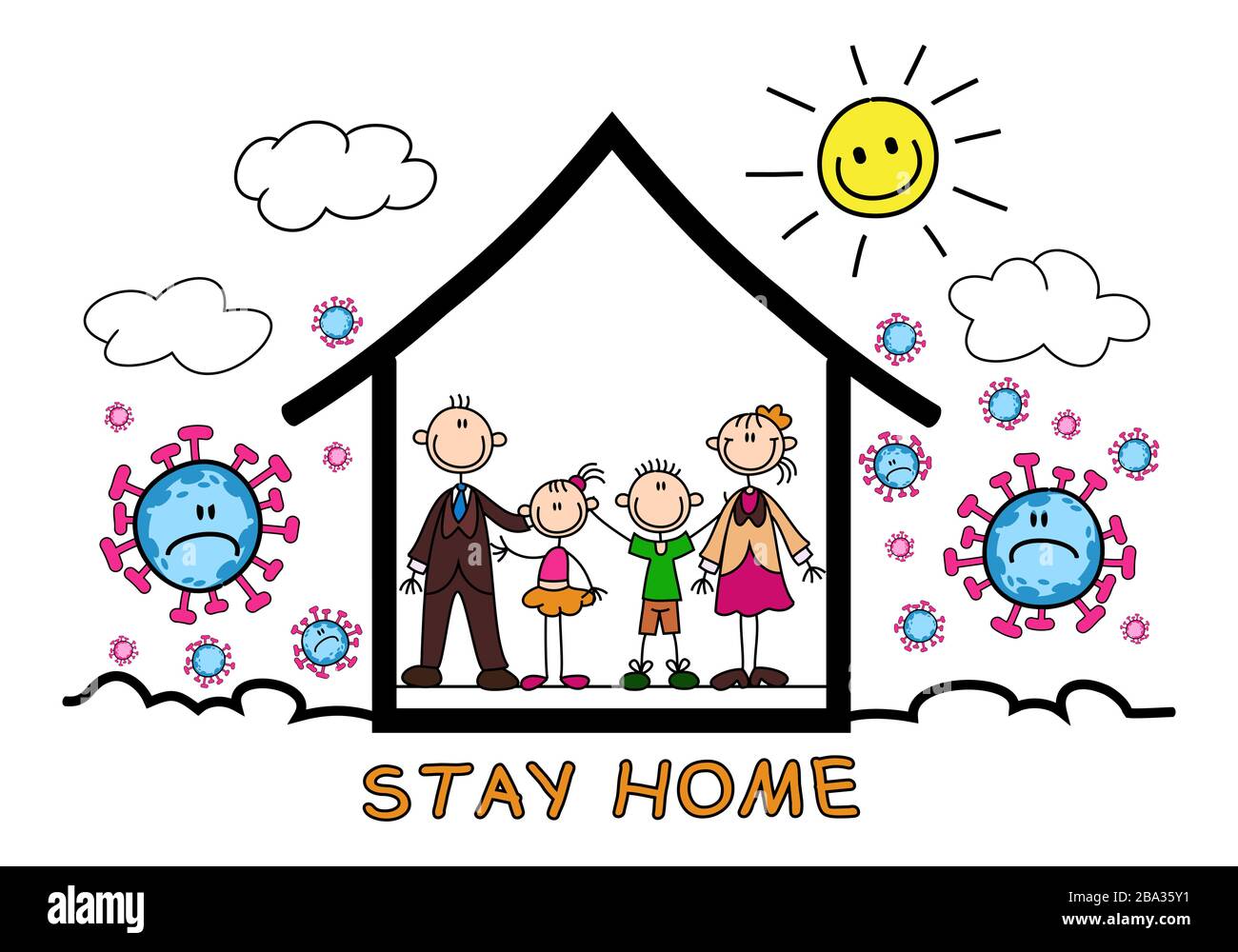 illustration of healthy lifestyle stickman family stay at home for ...
