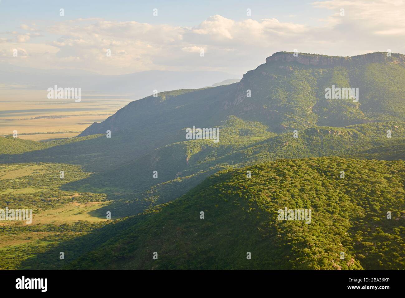 Sanyan plains with the Ngorongoro massif in the background (aerial view ...
