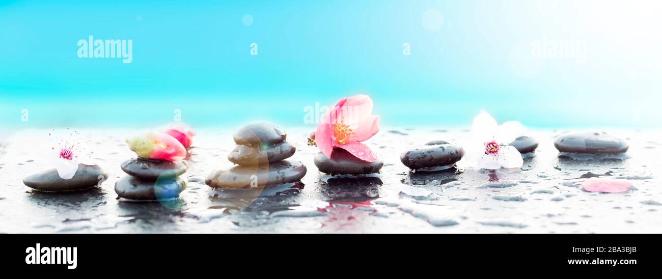 Zen arrangement with black pebbles Stock Photo - Alamy