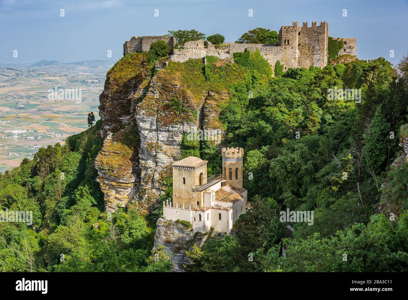 Venus Castle and Torretta Pepoli at the top of the old town of Erice ...
