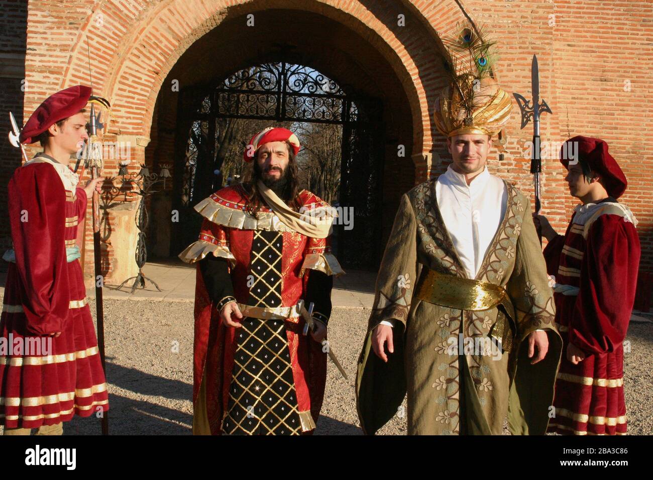 Nobles in Medieval times. Recreating scene from the past at Mogosoaia ...