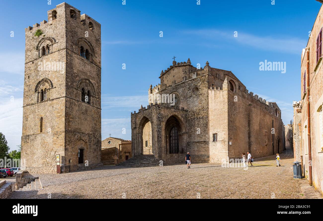 Cathedral and Bell Tower in the old town of Erice, Sicily Stock Photo ...