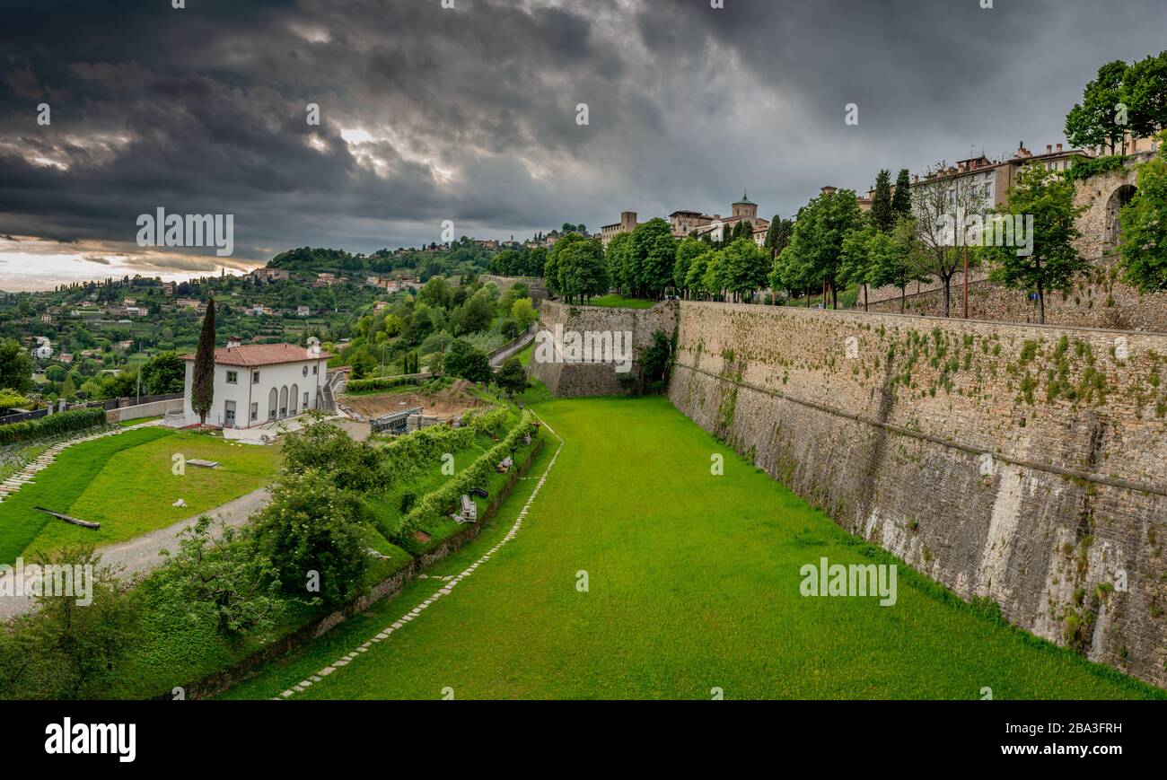 Ancient Venetian walls that served as defense of the city of Bergamo ...