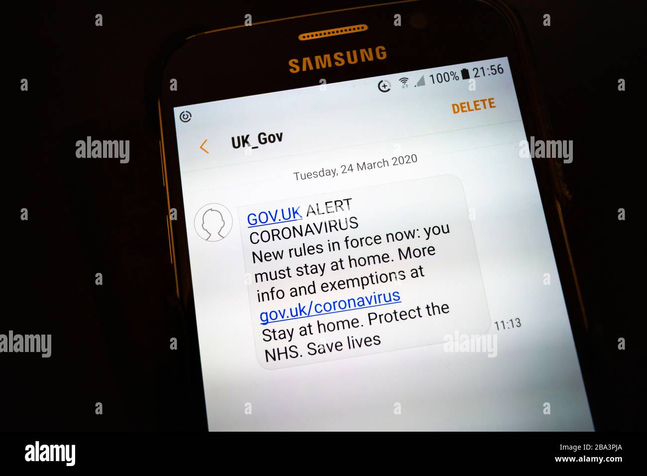 The government's mobile phone text message (SMS) lockdown alert with ...