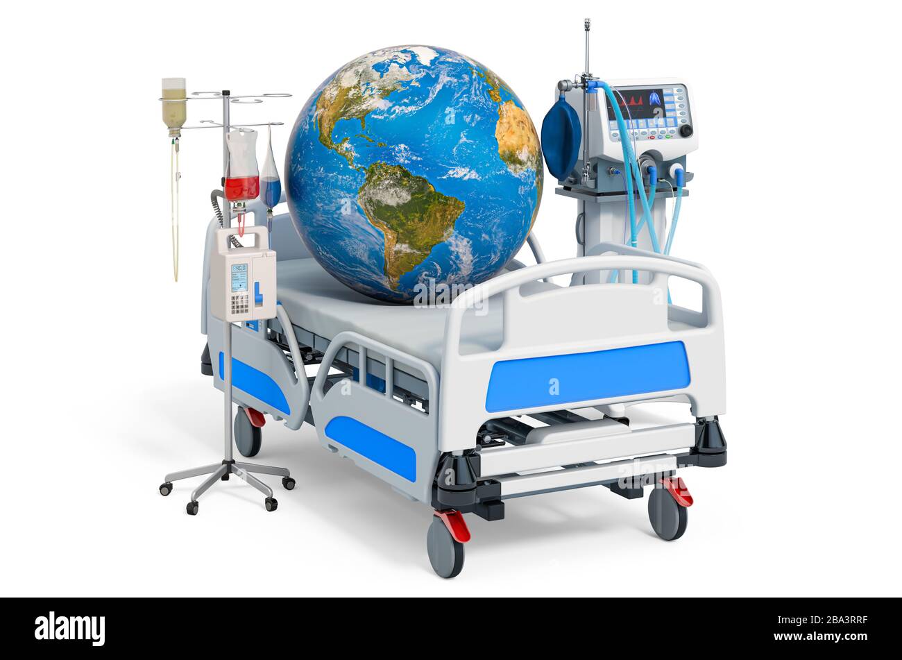 Intensive care unit ICU with Earth Globe, 3D rendering isolated on ...