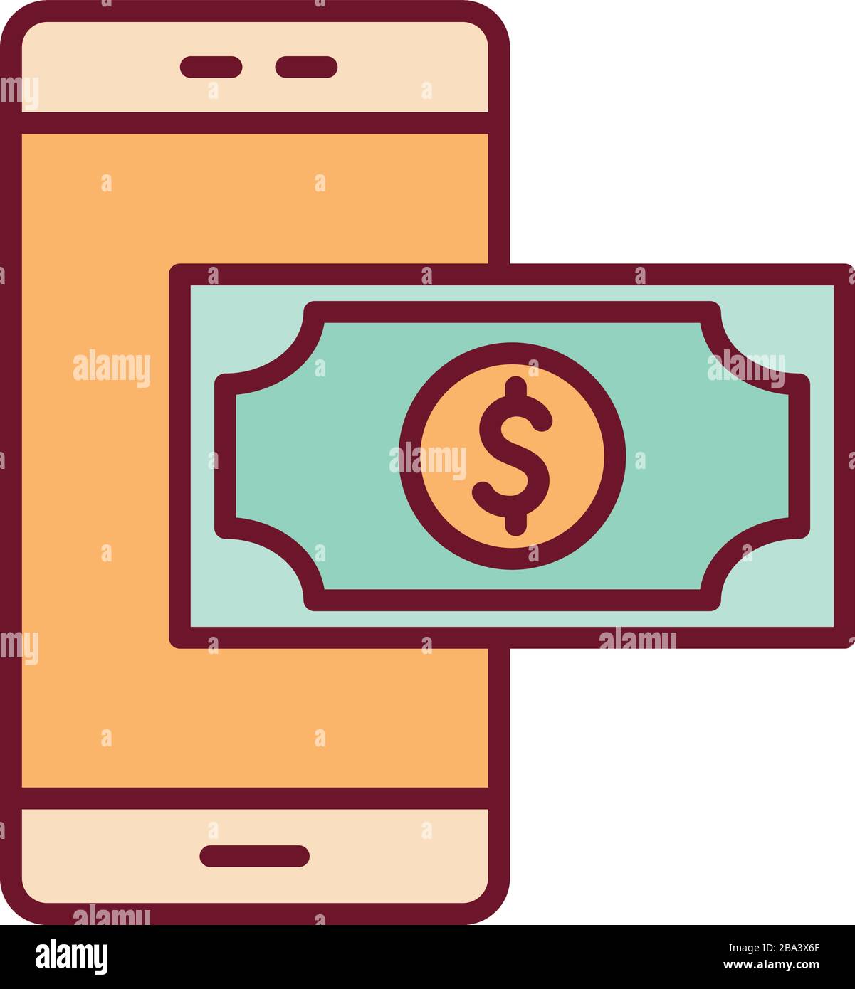 Isolated money bill and smartphone line and fill style icon vector ...
