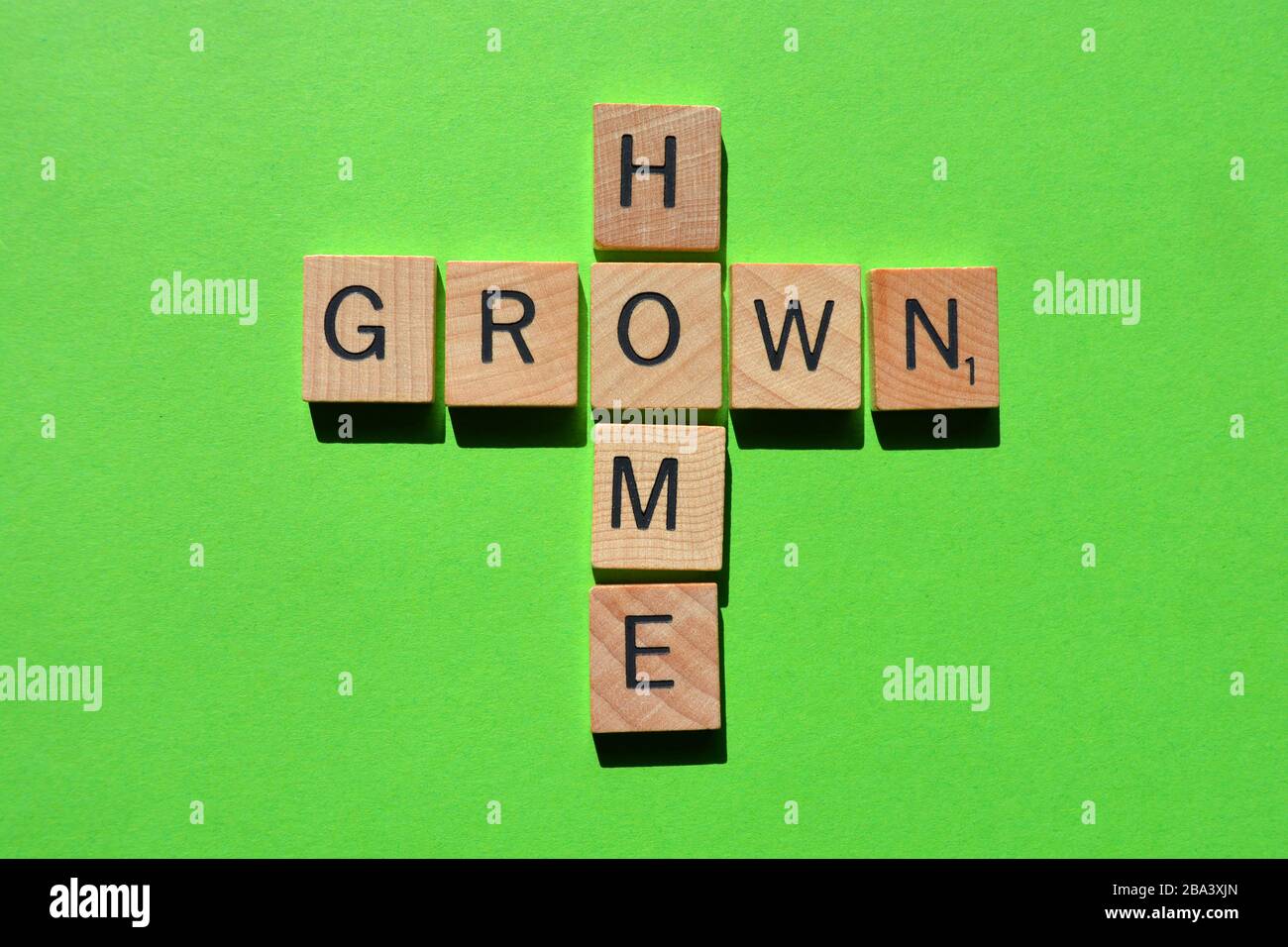 Home Grown, words on green background Stock Photo - Alamy
