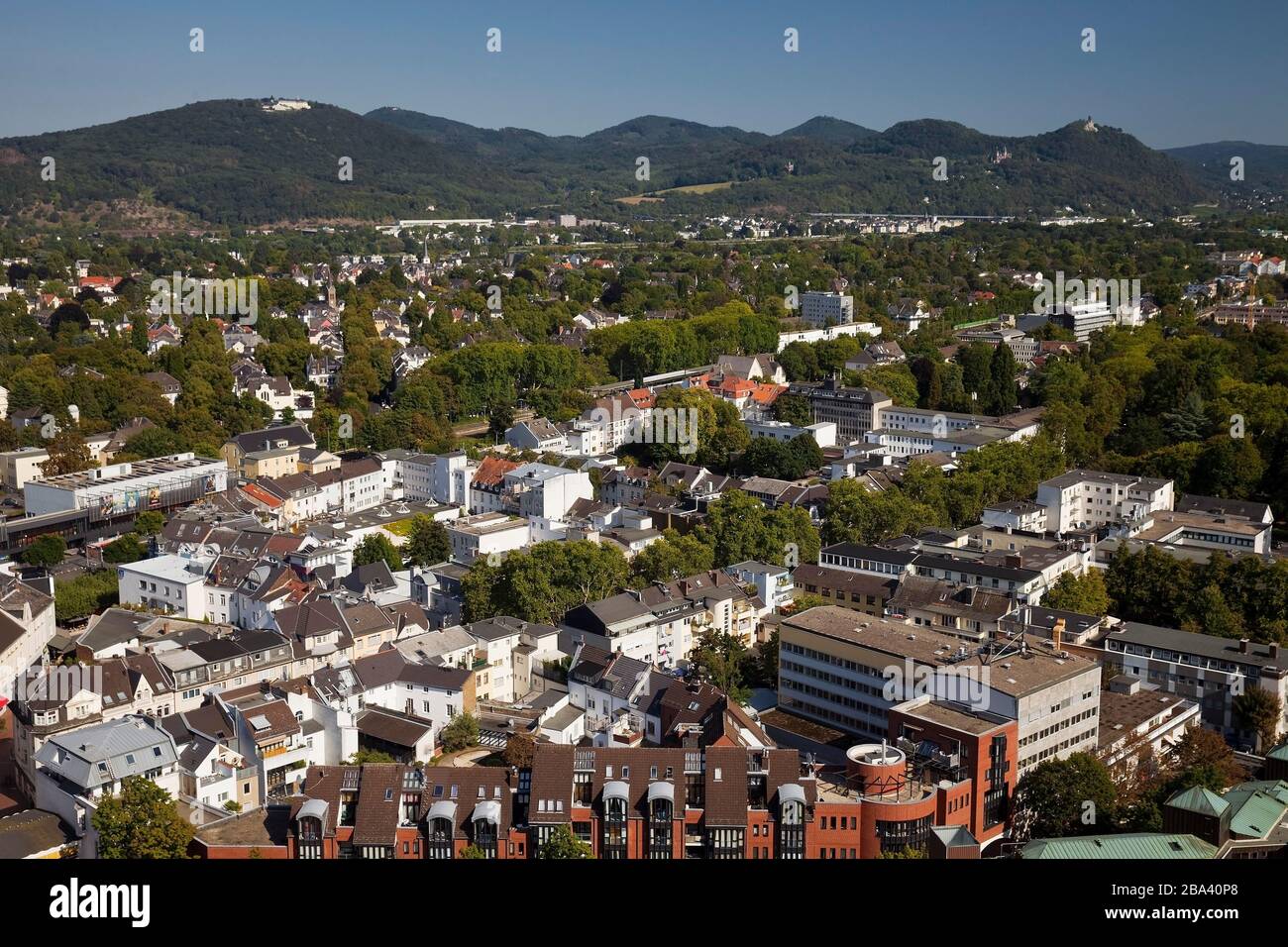Panoramic view from the Godesburg Castle to the district Bad Godesberg ...
