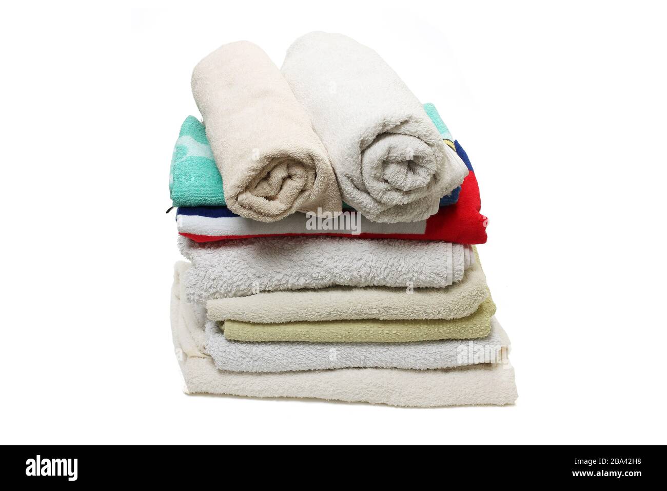 Stack of Towels on White Background Stock Photo - Alamy