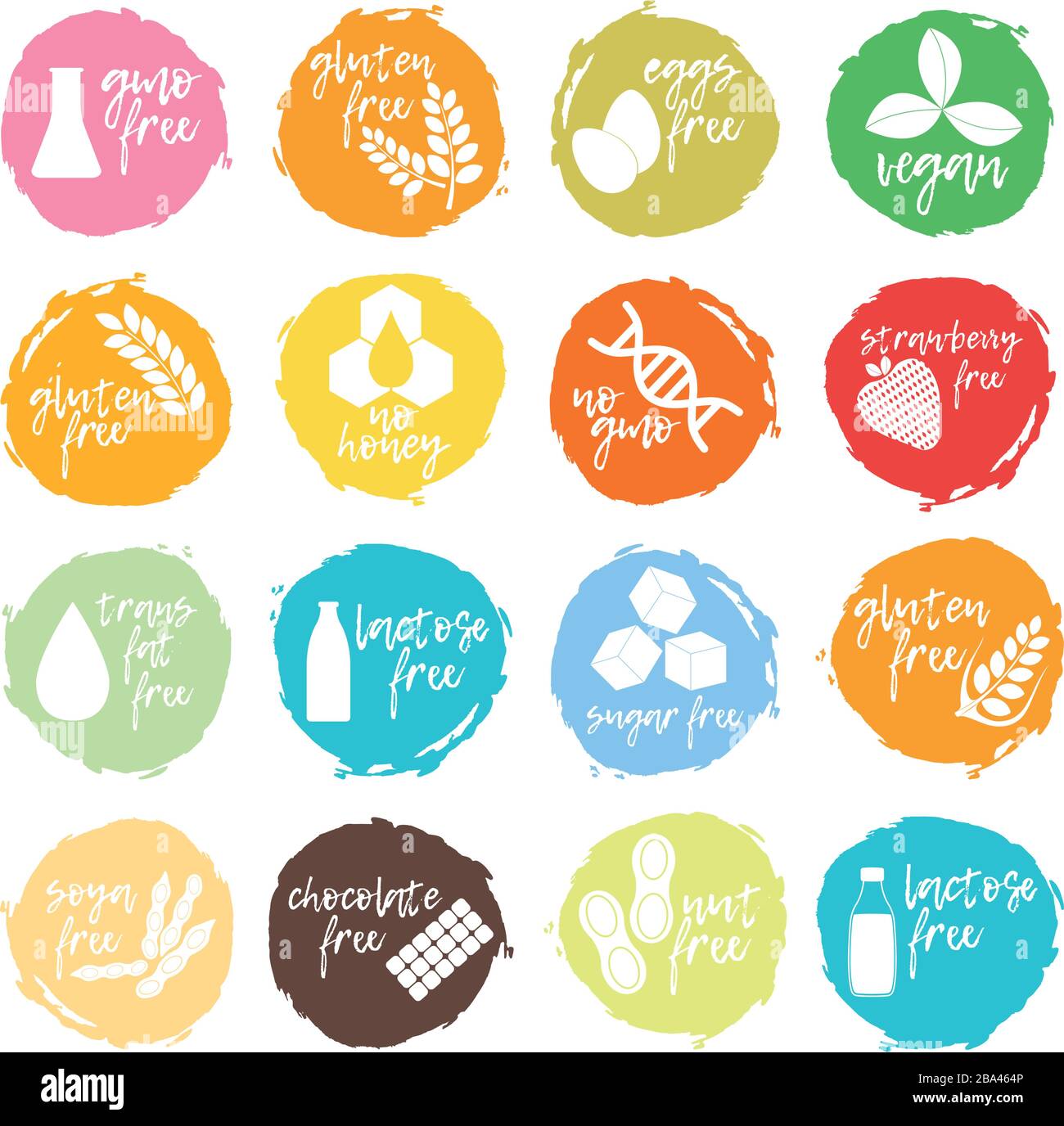 Set of allergen food, GMO free products icon and logo. Intolerance and ...