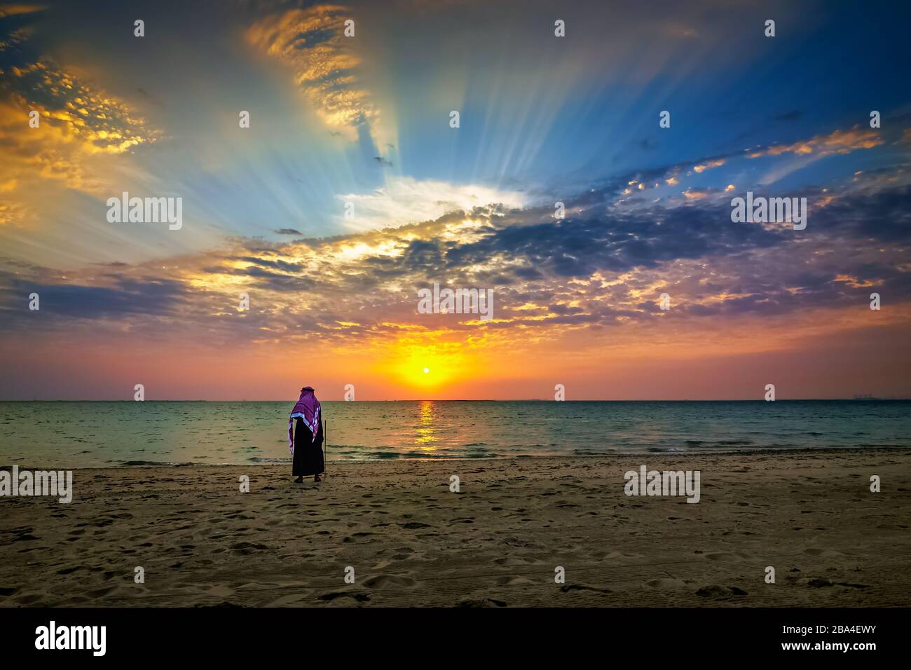 Sunrise view in Fanateer beach at Al Jubail city-Saudi Arabia Stock ...