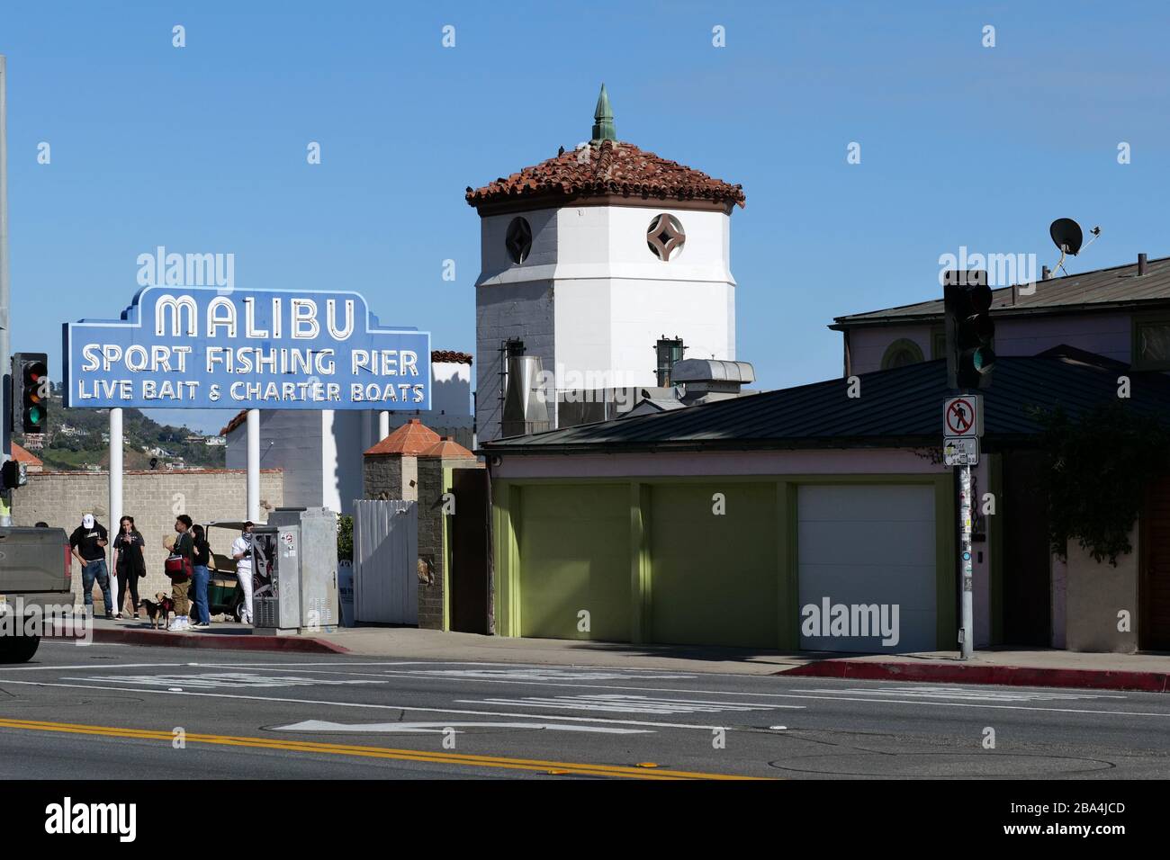 Malibu, CA/USA - March 21, 2020: The Malibu Pier sign at its entrance ...