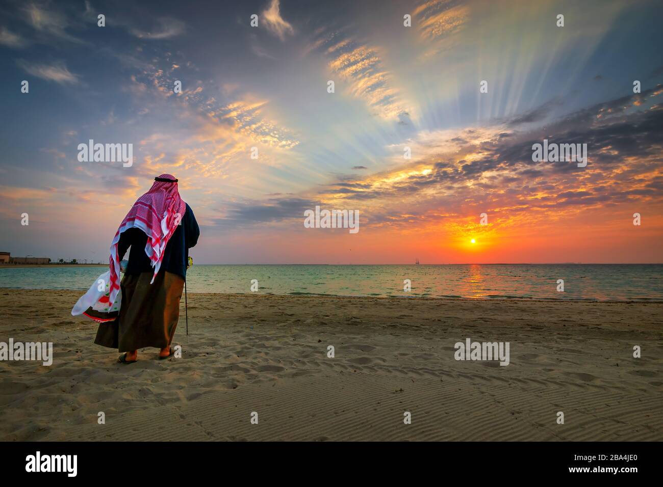 Sunrise view in Fanateer beach at Al Jubail city-Saudi Arabia Stock ...