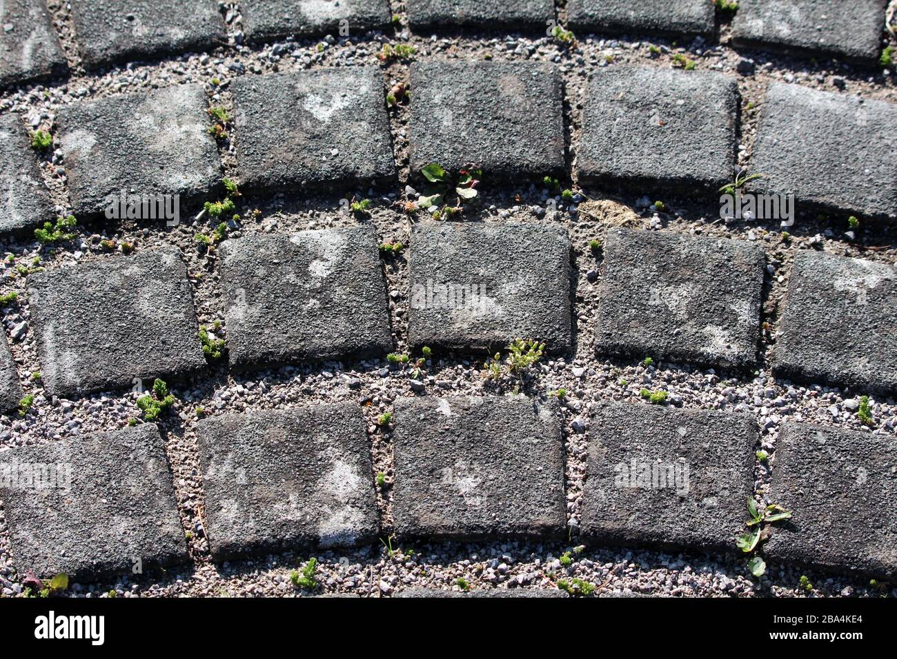 Texture of old dilapidated washed out grey rectangular stone tiles ...