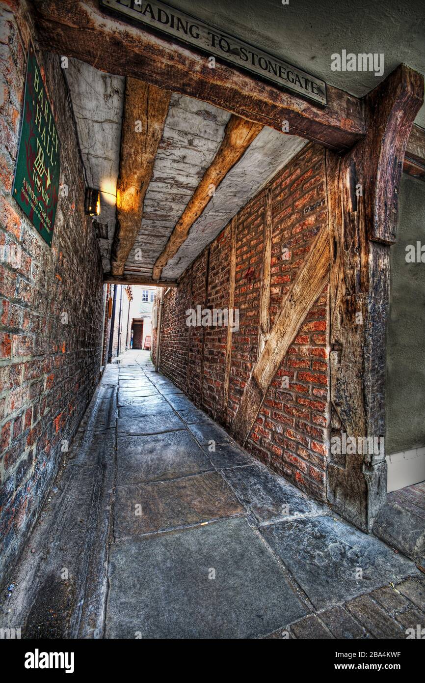 Medieval alleyway with the exposed wood beams buildings from the era ...